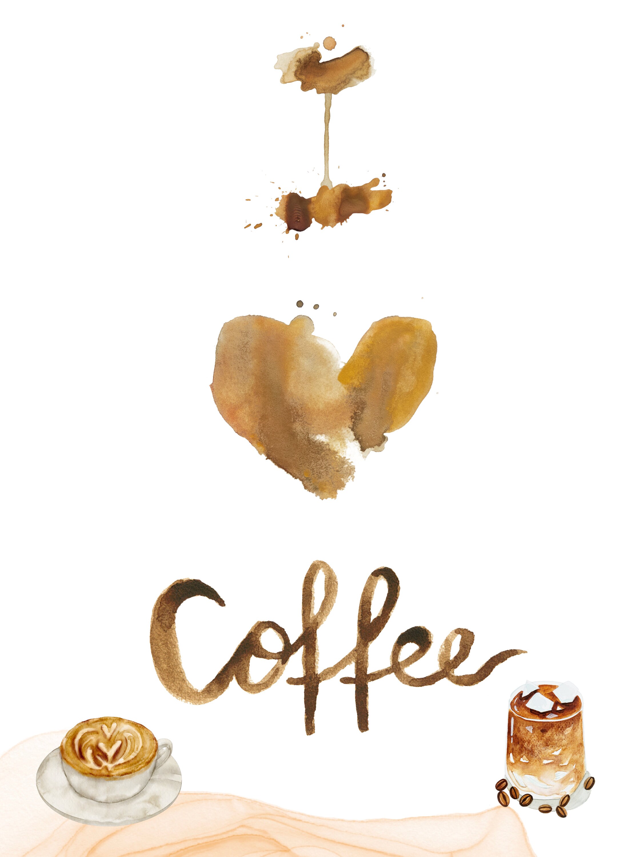 I Heart Coffee Watercolor Art Print: Funny Coffee Quote (digital ...