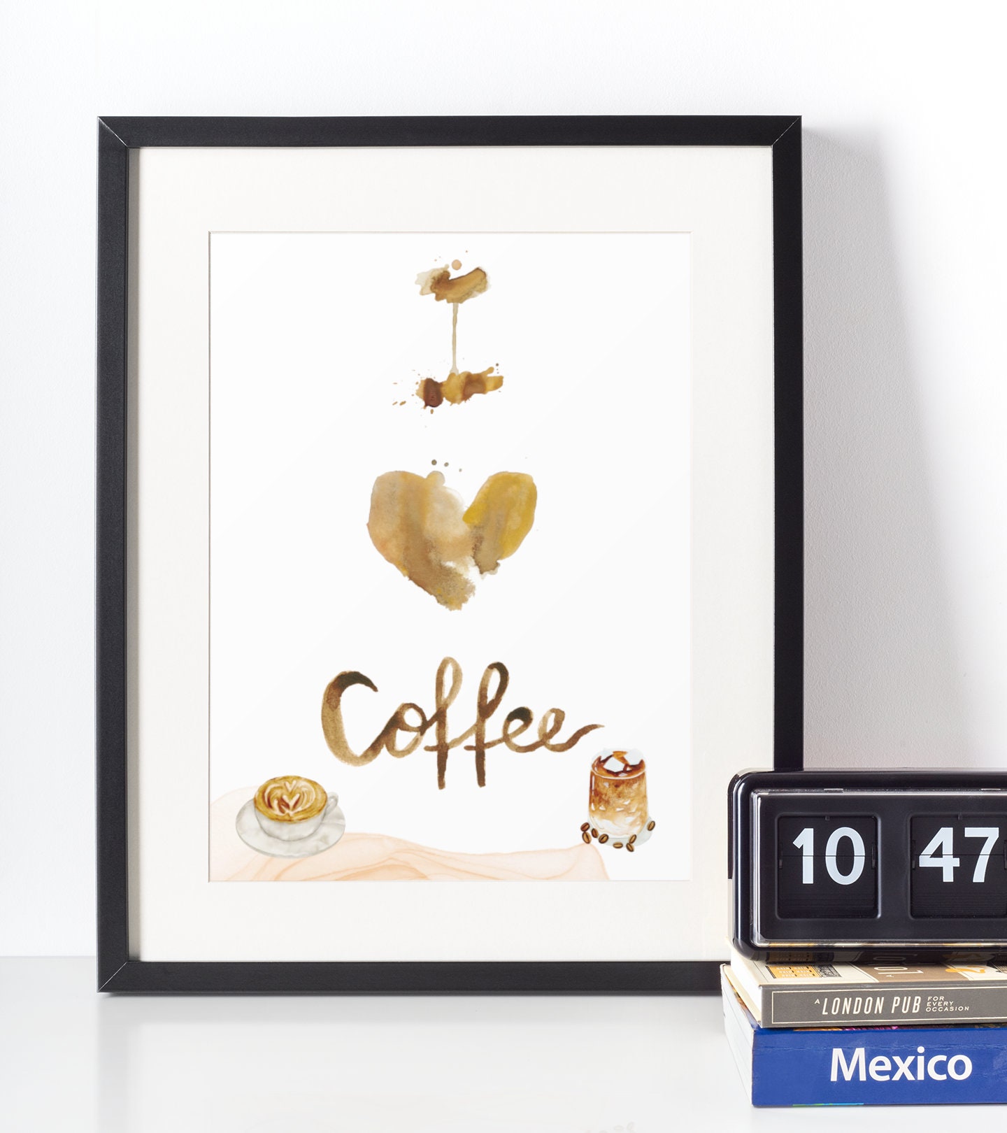 I Heart Coffee Watercolor Art Print: Funny Coffee Quote (digital ...