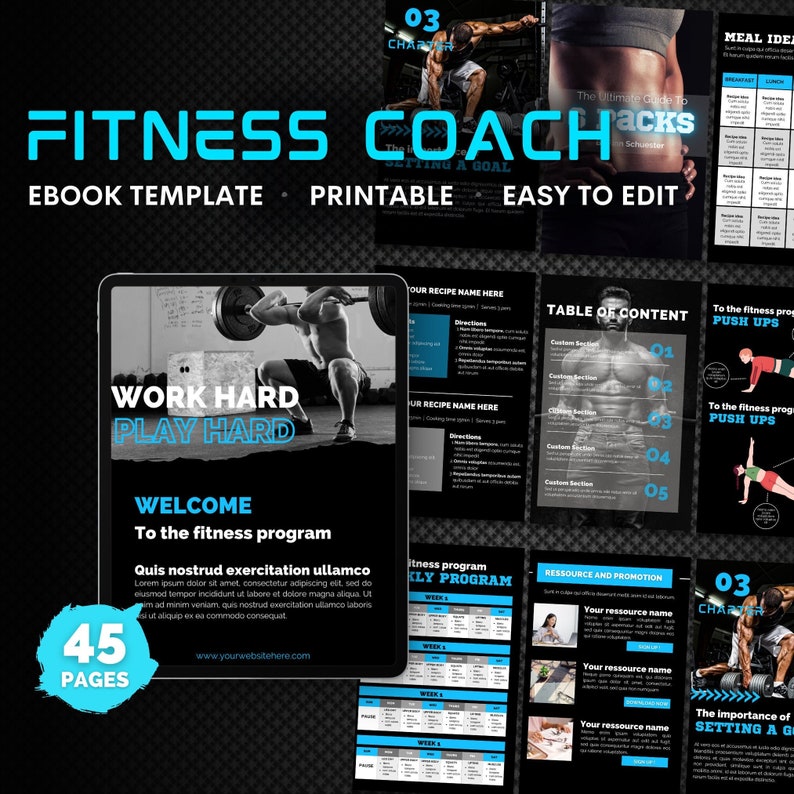 Fitness Ebook Template Canva, Ebook Template Canva, Workbook, Fitness ...