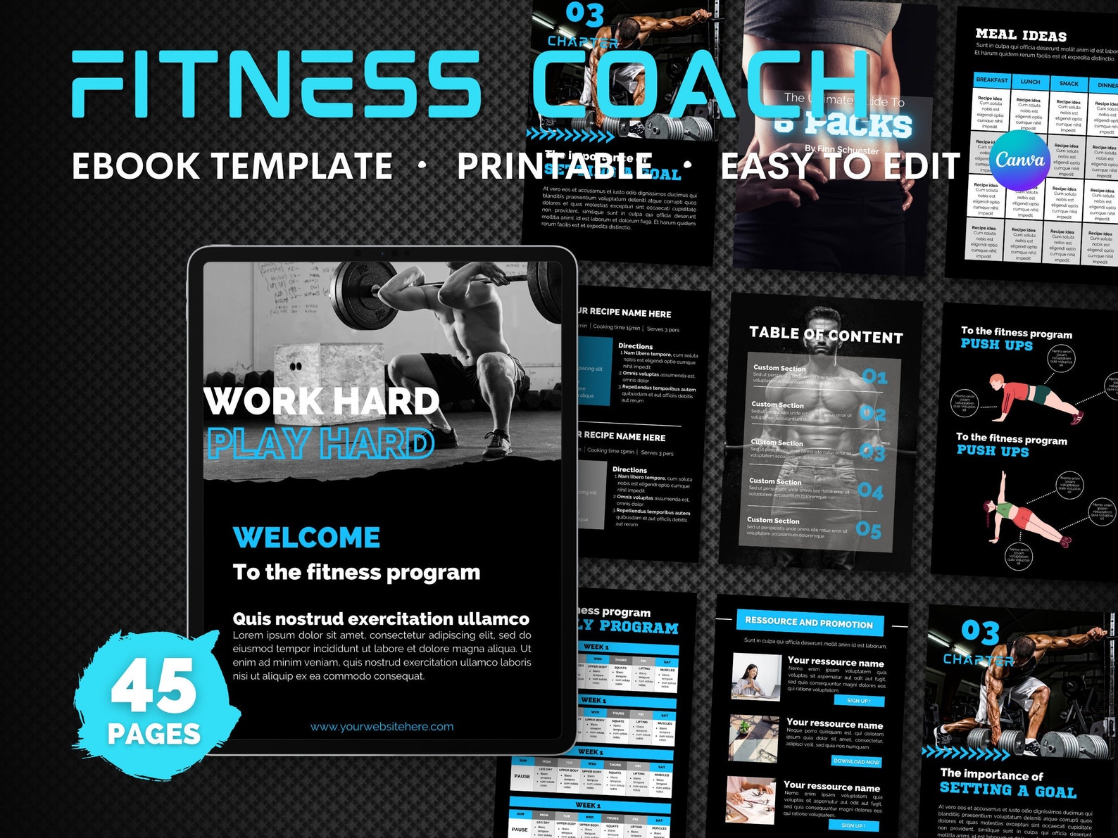 Fitness Ebook Template Canva, Ebook Template Canva, Workbook, Fitness ...
