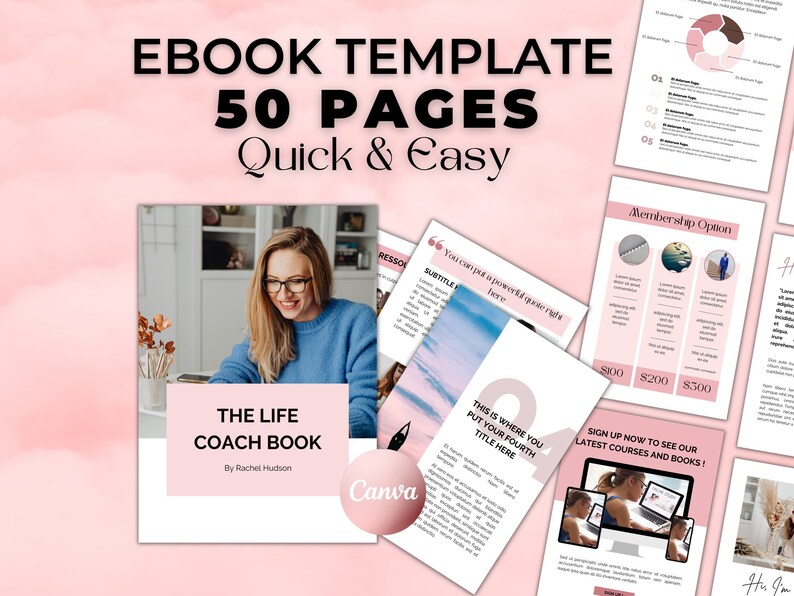 Ebook Template Canva Minimalist, Pink Ebook Canva Template, Life Coach ...