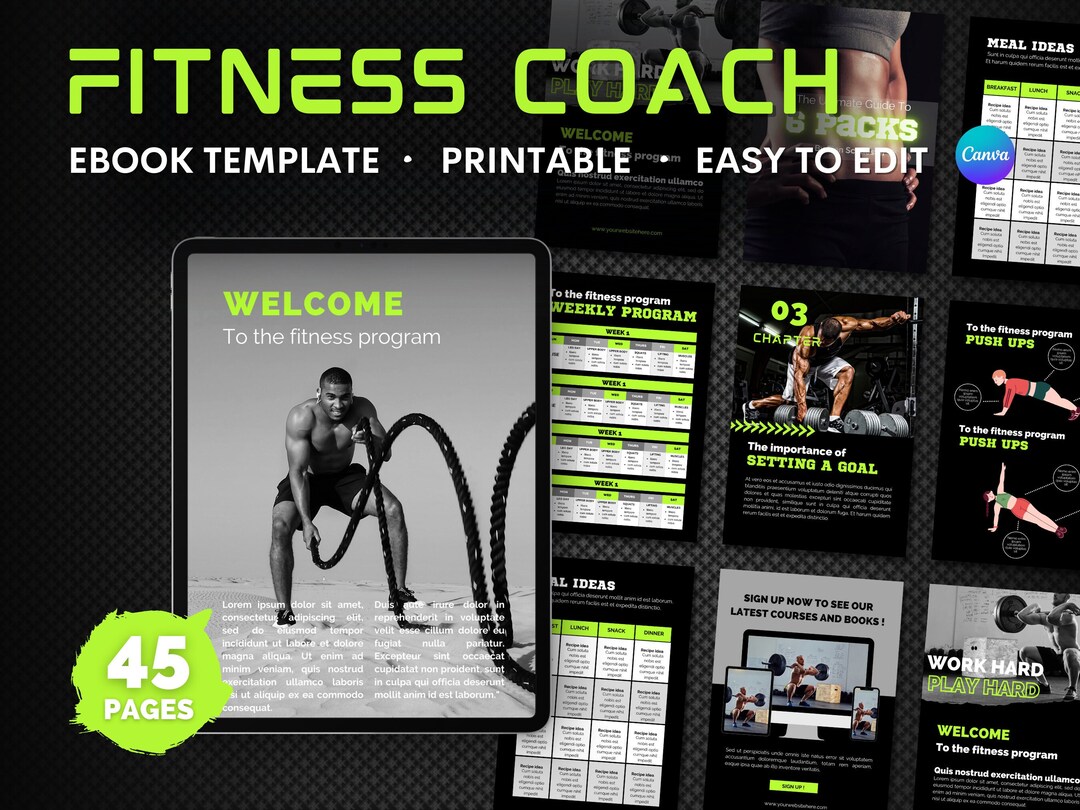 Fitness Ebook Template Canva, Ebook Template Canva, Workbook, Fitness ...
