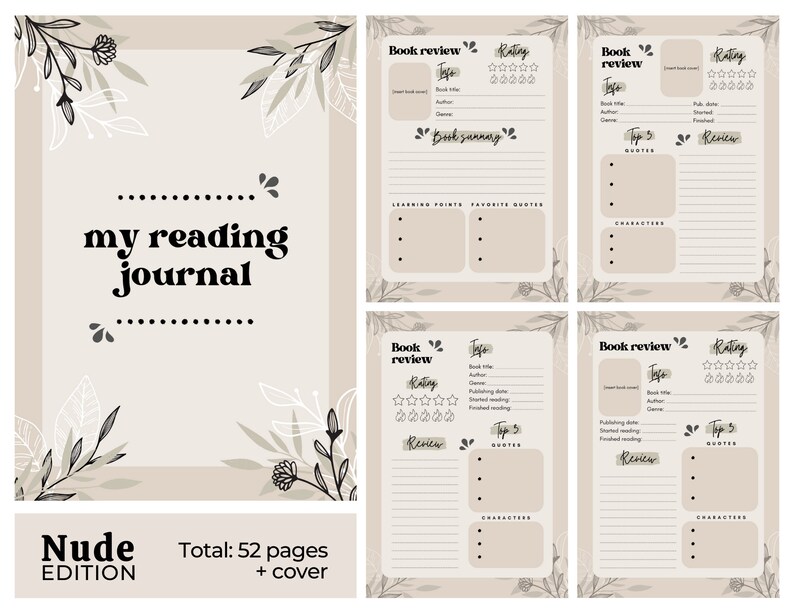 Undated Digital Printable Reading Journal, Monthly and Daily Planner ...