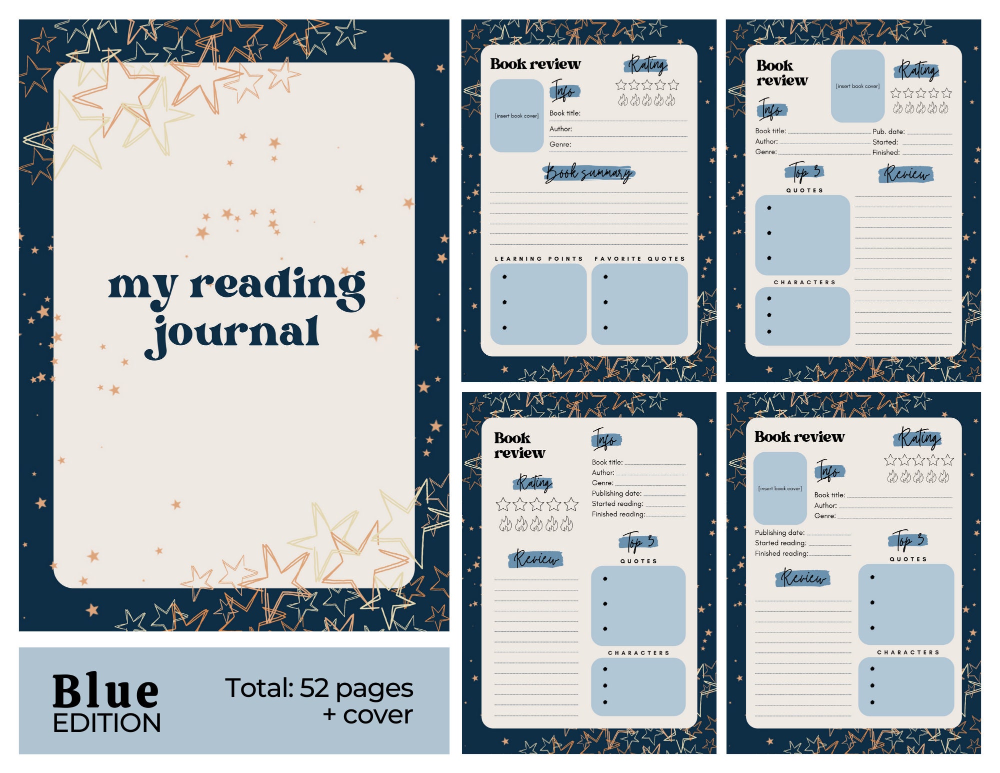 Digital Reading Journal, Printable Book Reading Log, Digital Book ...