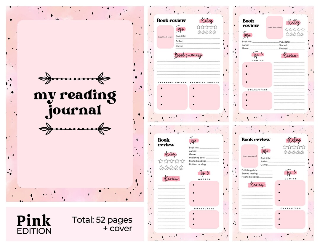 Daily Reading Log, Printable Journal, Digital Reading Tracker, Monthly ...