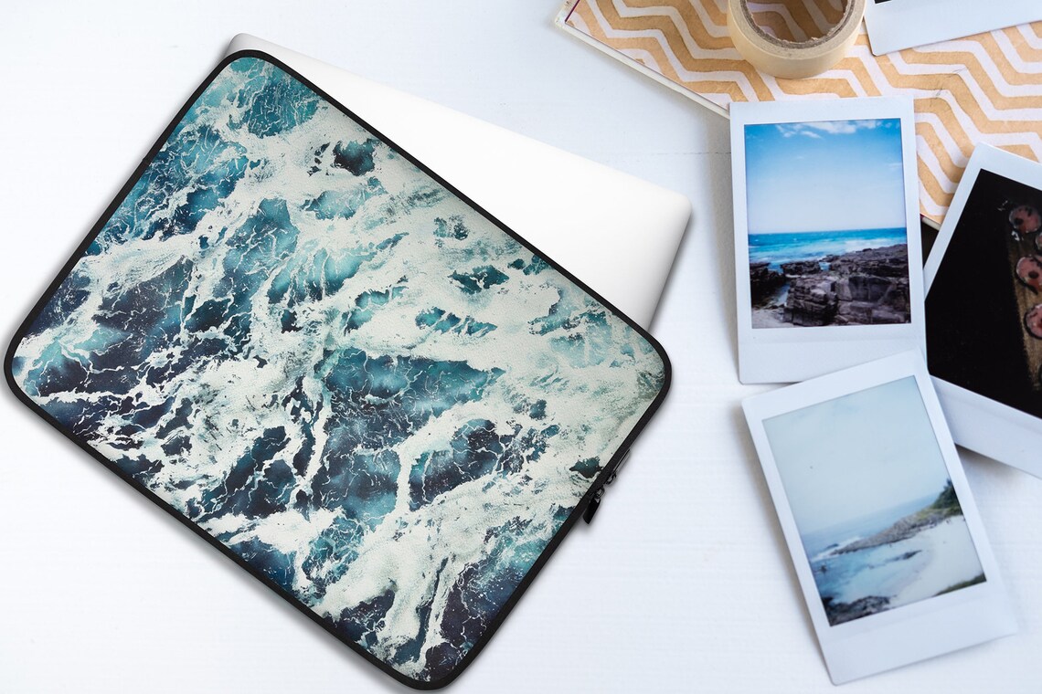 Aesthetic Laptop Case Original Painting Navy Blue Ocean Waves - Etsy