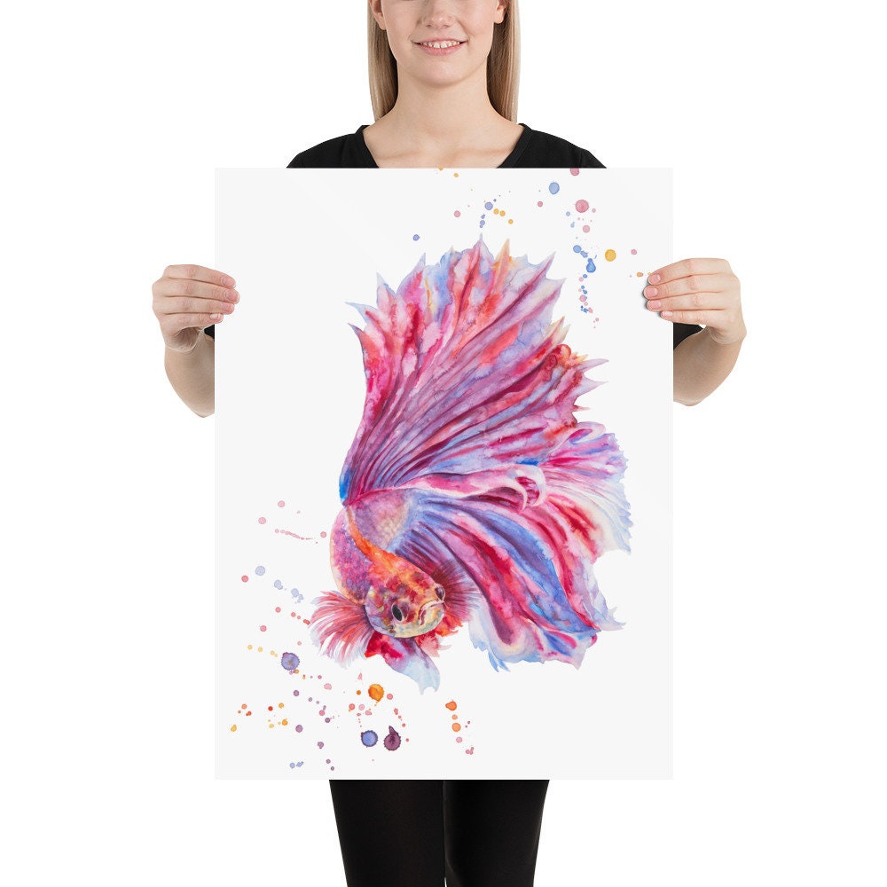 Betta Fish Watercolor Painting Art Print. Kids Room Decor. Ocean ...