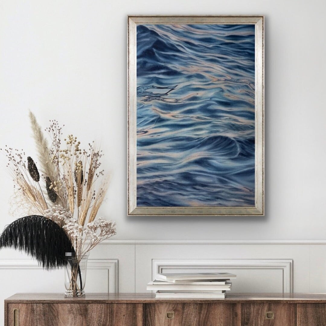 Ocean Water Surface Art Print. Dark Navy Blue Wall Art. Watercolor ...