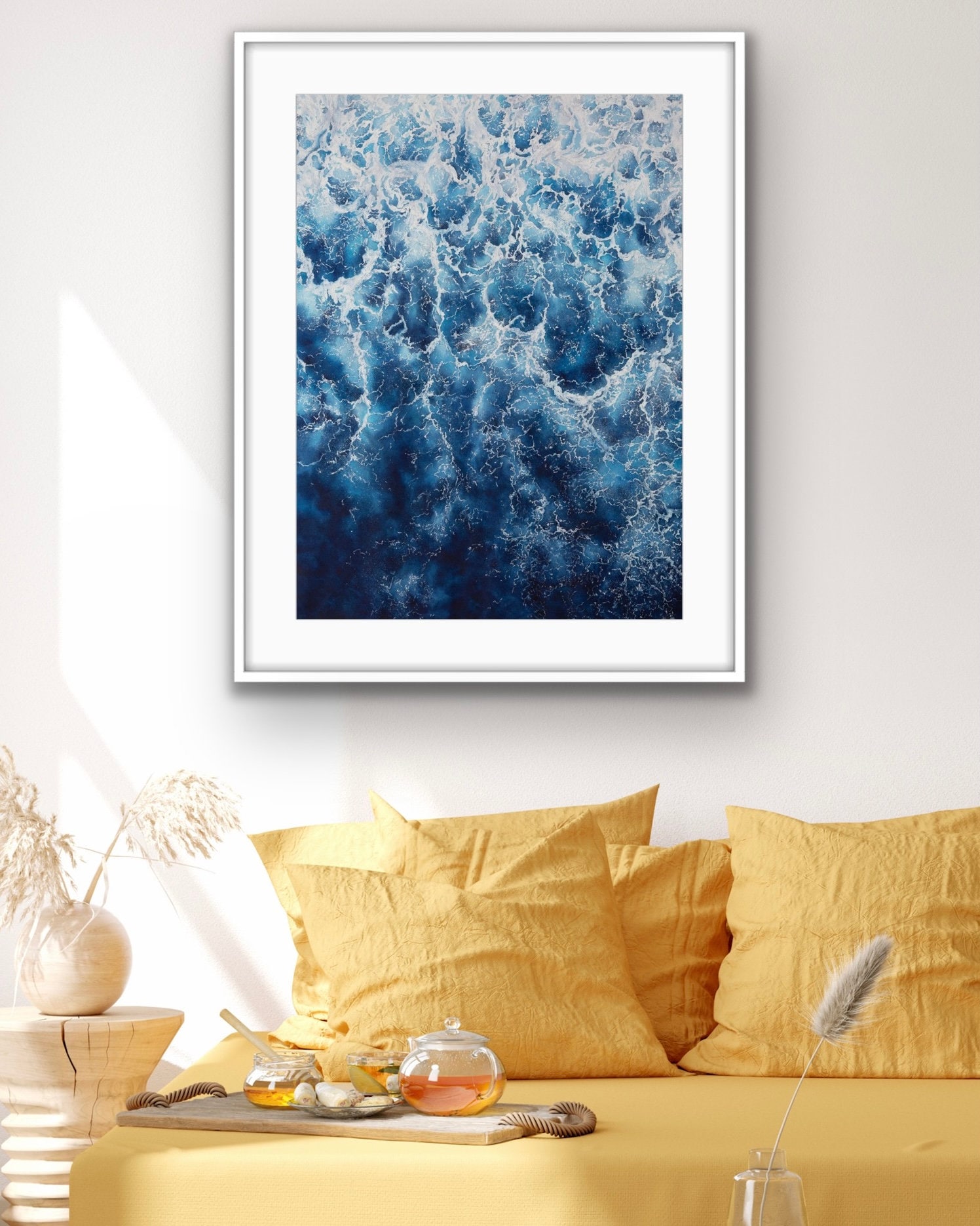 Abstract Ocean Art Print. Ocean Poster. Navy Blue Wall Art. Watercolor ...