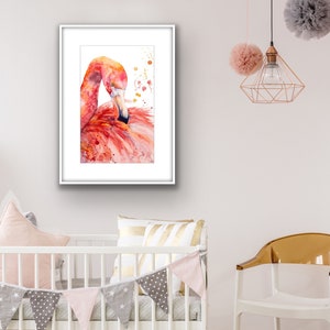 Pink Flamingo Watercolor Painting Art Print. Kids Room Decor. Jungle ...