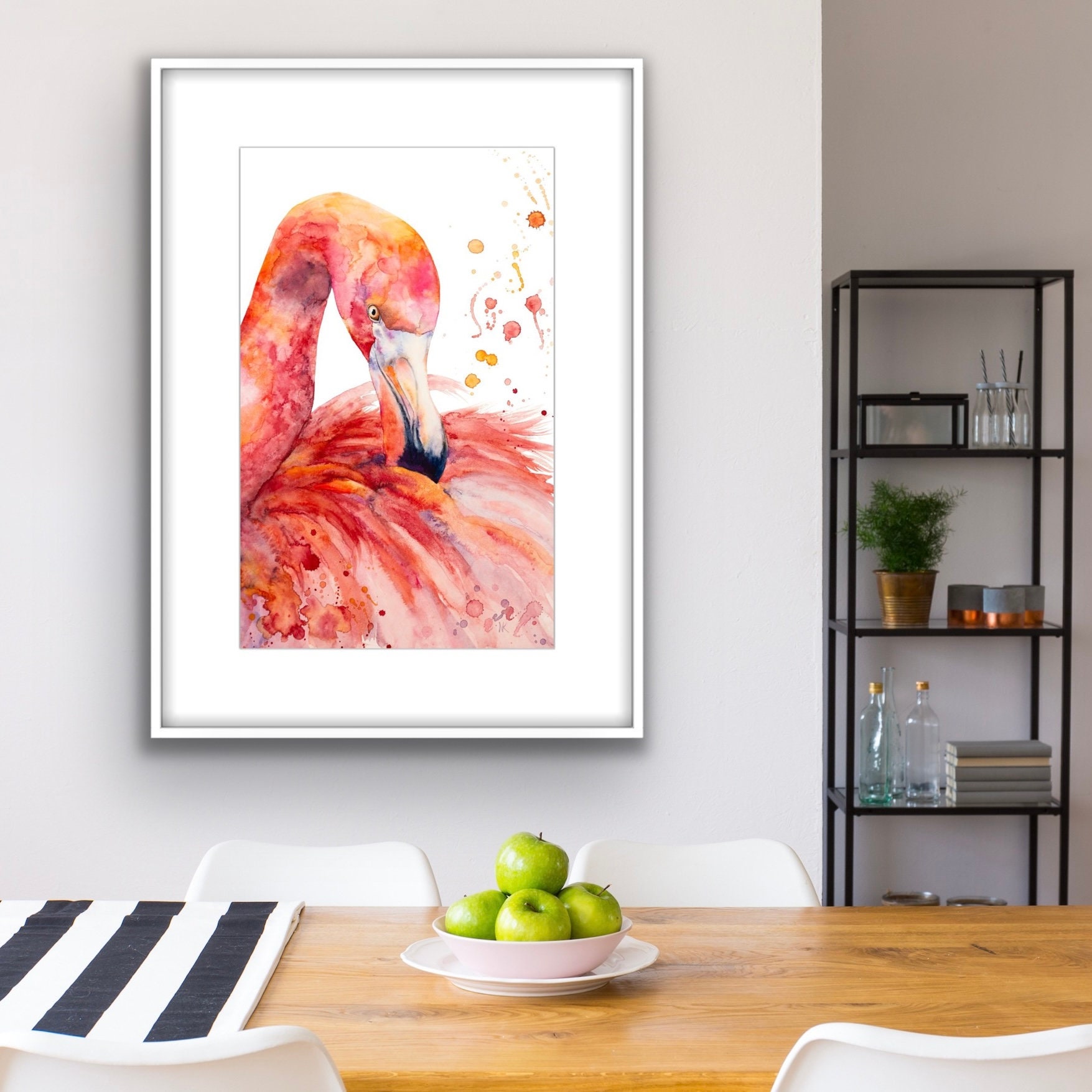 Pink Flamingo Watercolor Painting Art Print. Kids Room Decor. Jungle ...