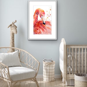 Pink Flamingo Watercolor Painting Art Print. Kids Room Decor. Jungle ...