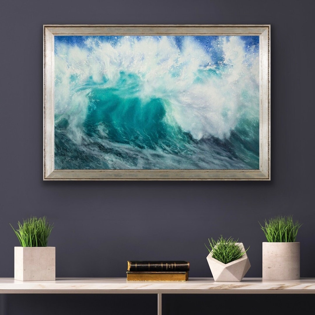 Turquoise Green Wave Wall Art. Ocean Water Art Print. Watercolor Ocean ...