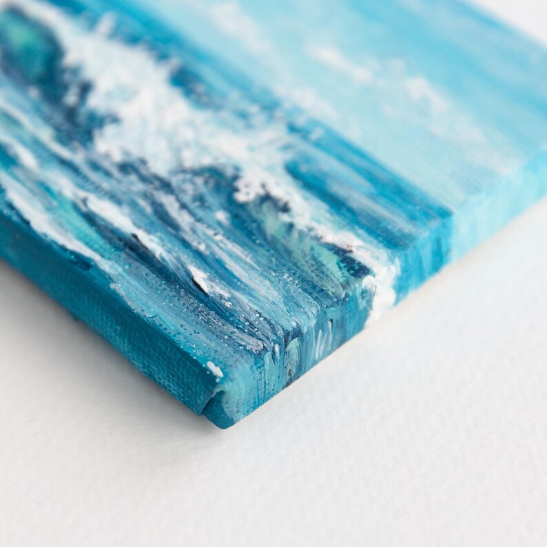 Ocean Mini Painting Original Art Acrylic Blue Sea Waves Beach Small Art ...