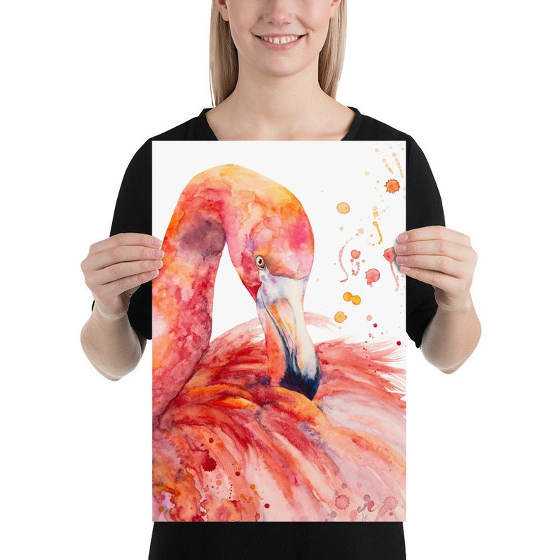 Pink Flamingo Watercolor Painting Art Print. Kids Room Decor. Jungle ...