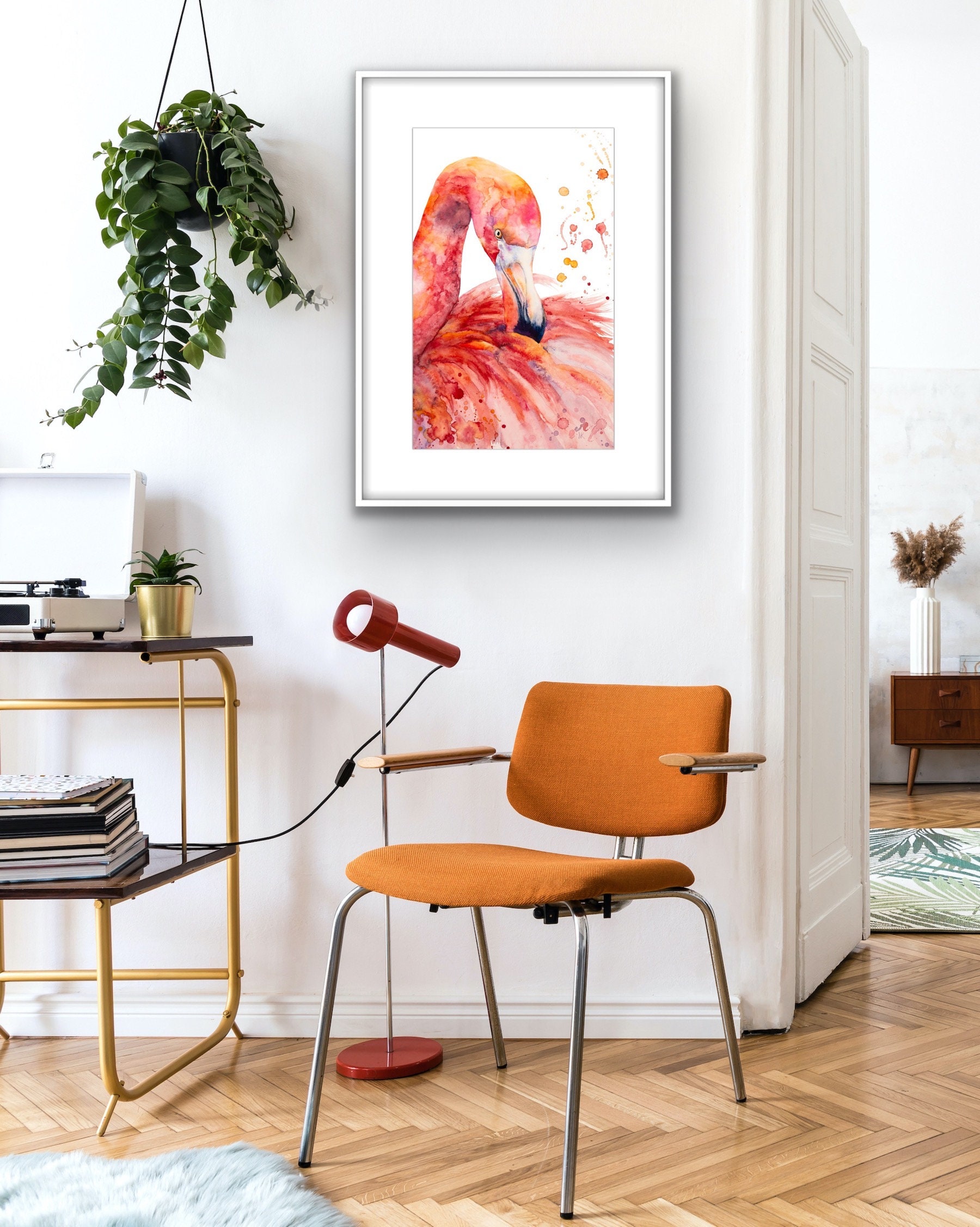 Pink Flamingo Watercolor Painting Art Print. Kids Room Decor. Jungle ...