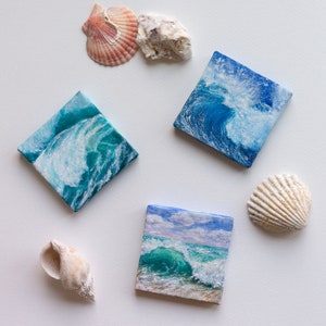 Ocean Mini Painting Original Art Acrylic Navy Blue Beach Sea Wave Small ...