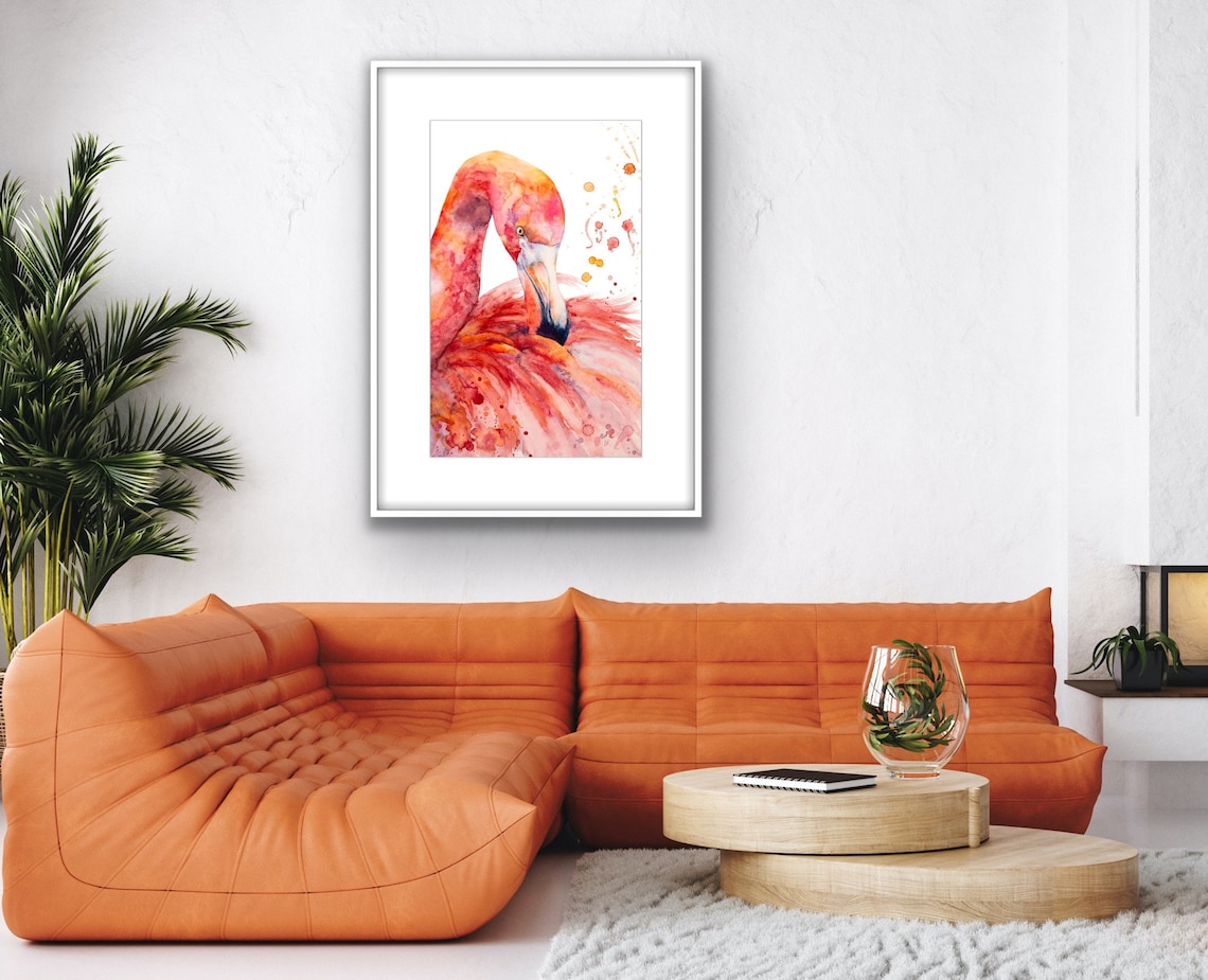 Pink Flamingo Watercolor Painting Art Print. Kids Room Decor. Jungle ...
