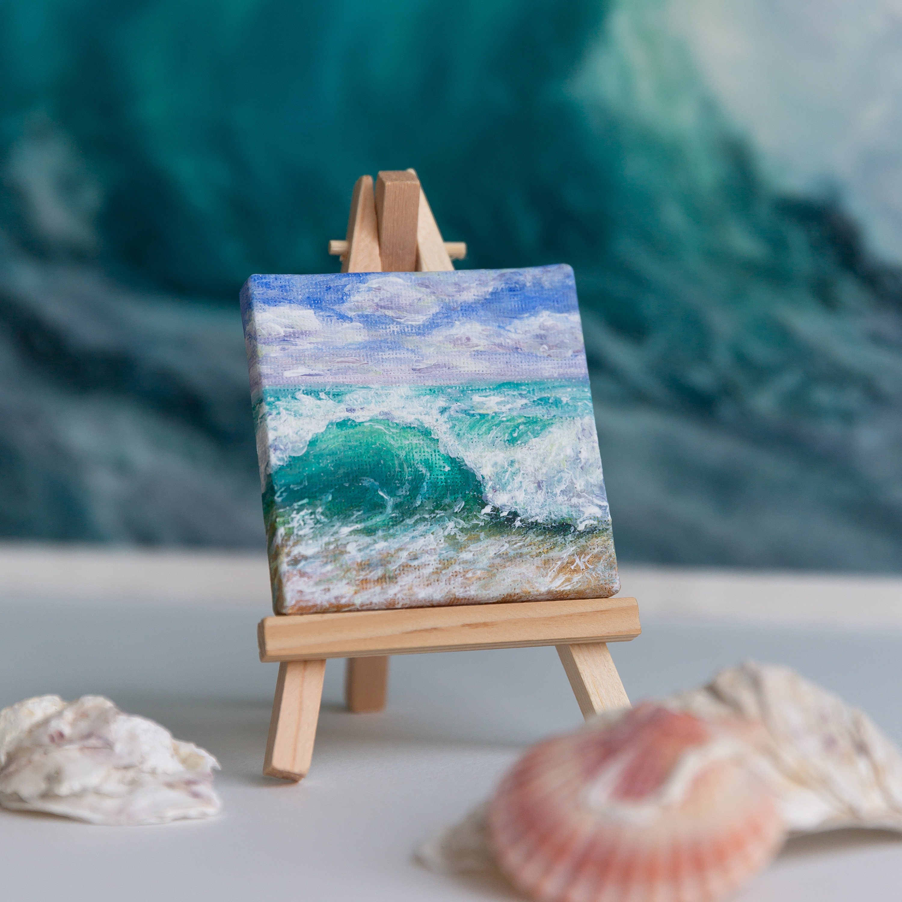 Ocean Mini Painting Original Art Acrylic Beach Wave Small Art With ...