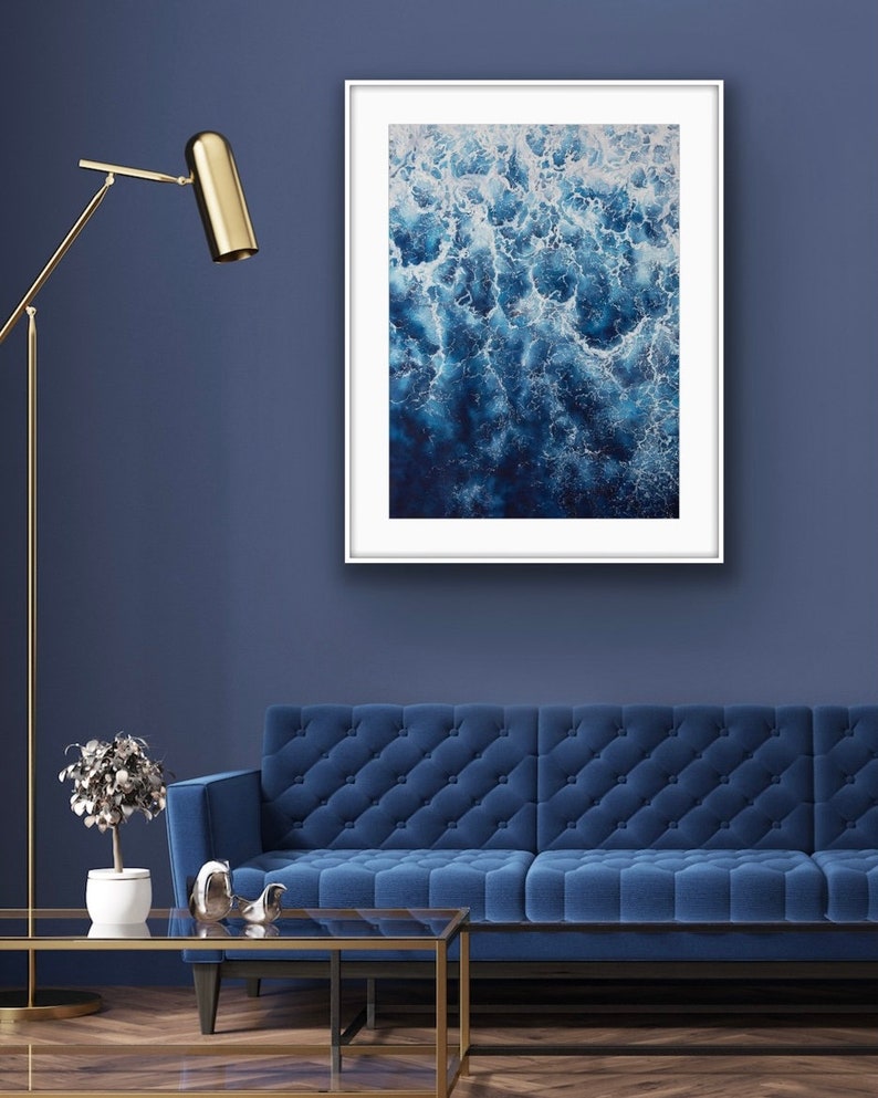 Abstract Ocean Art Print. Ocean Poster. Navy Blue Wall Art. Watercolor ...