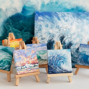 Ocean Mini Painting Original Art Acrylic Navy Blue Beach Sea Wave Small ...