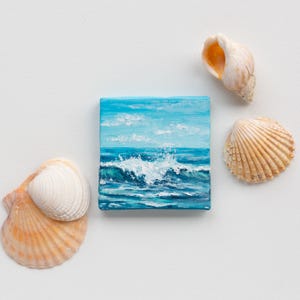 Ocean Mini Painting Original Art Acrylic Blue Sea Waves Beach Small Art ...