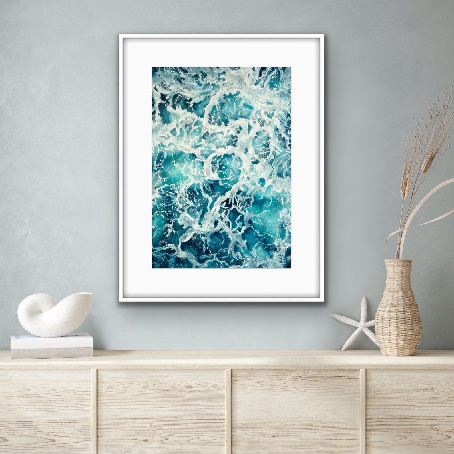 Abstract Ocean Painting Art Print. Watercolor Ocean Art Print. Navy ...