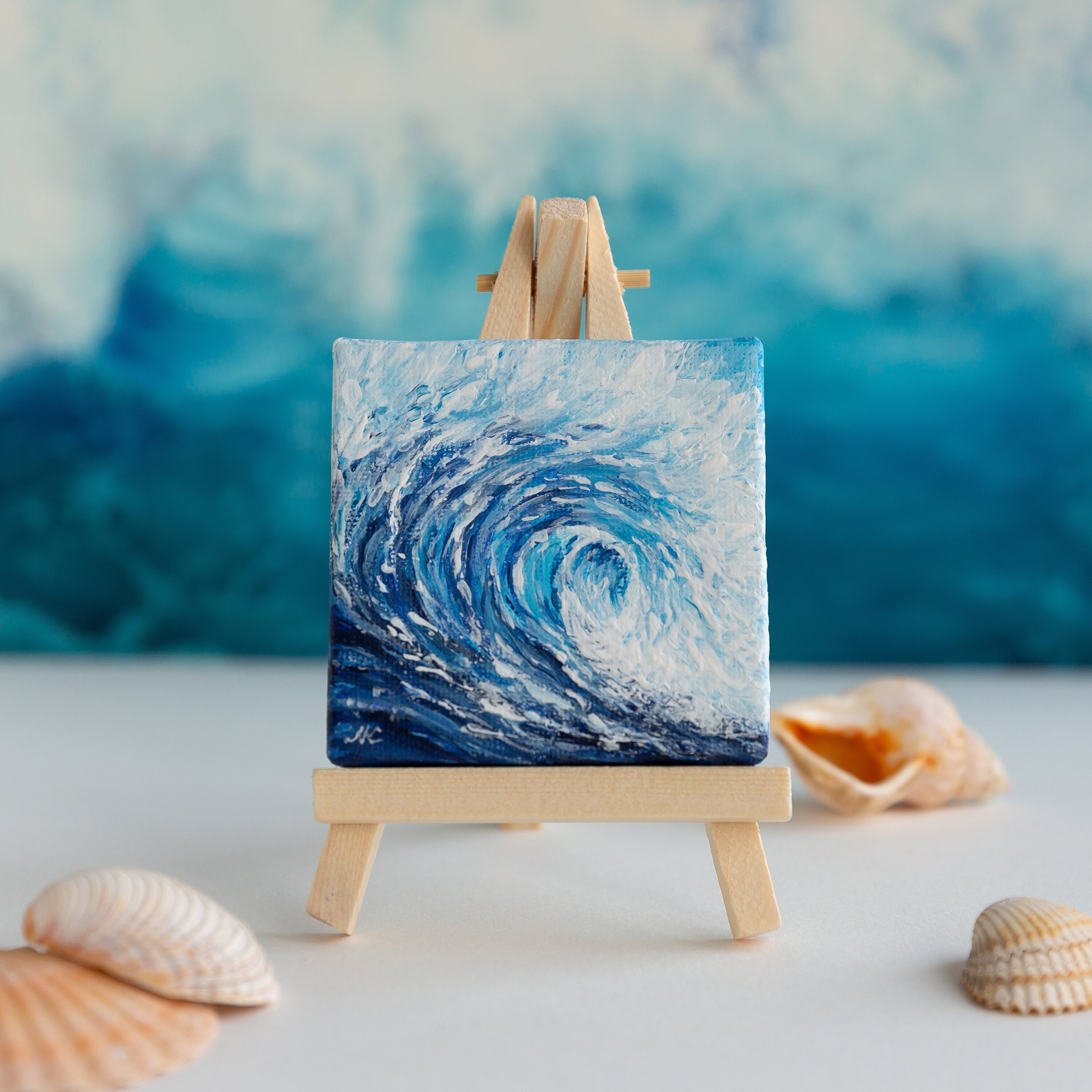 Ocean Mini Painting Original Acrylic Beach Wave Small Art With Easel ...