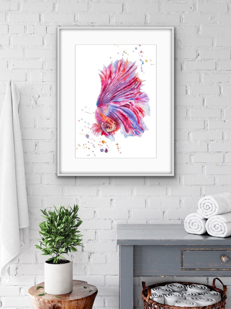 Betta Fish Watercolor Painting Art Print. Kids Room Decor. Ocean ...