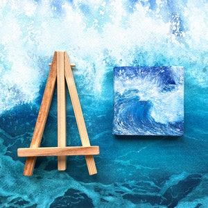 Ocean Mini Painting Original Art Acrylic Navy Blue Beach Sea Wave Small ...