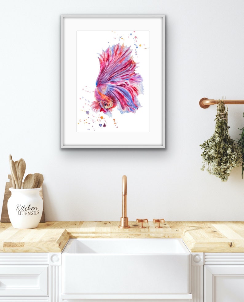 Betta Fish Watercolor Painting Art Print. Kids Room Decor. Ocean ...