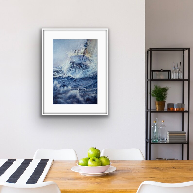 Sailboat in a Storm Art Print. Seascape Painting. Coastal - Etsy