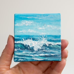 Ocean Mini Painting Original Art Acrylic Blue Sea Waves Beach Small Art ...