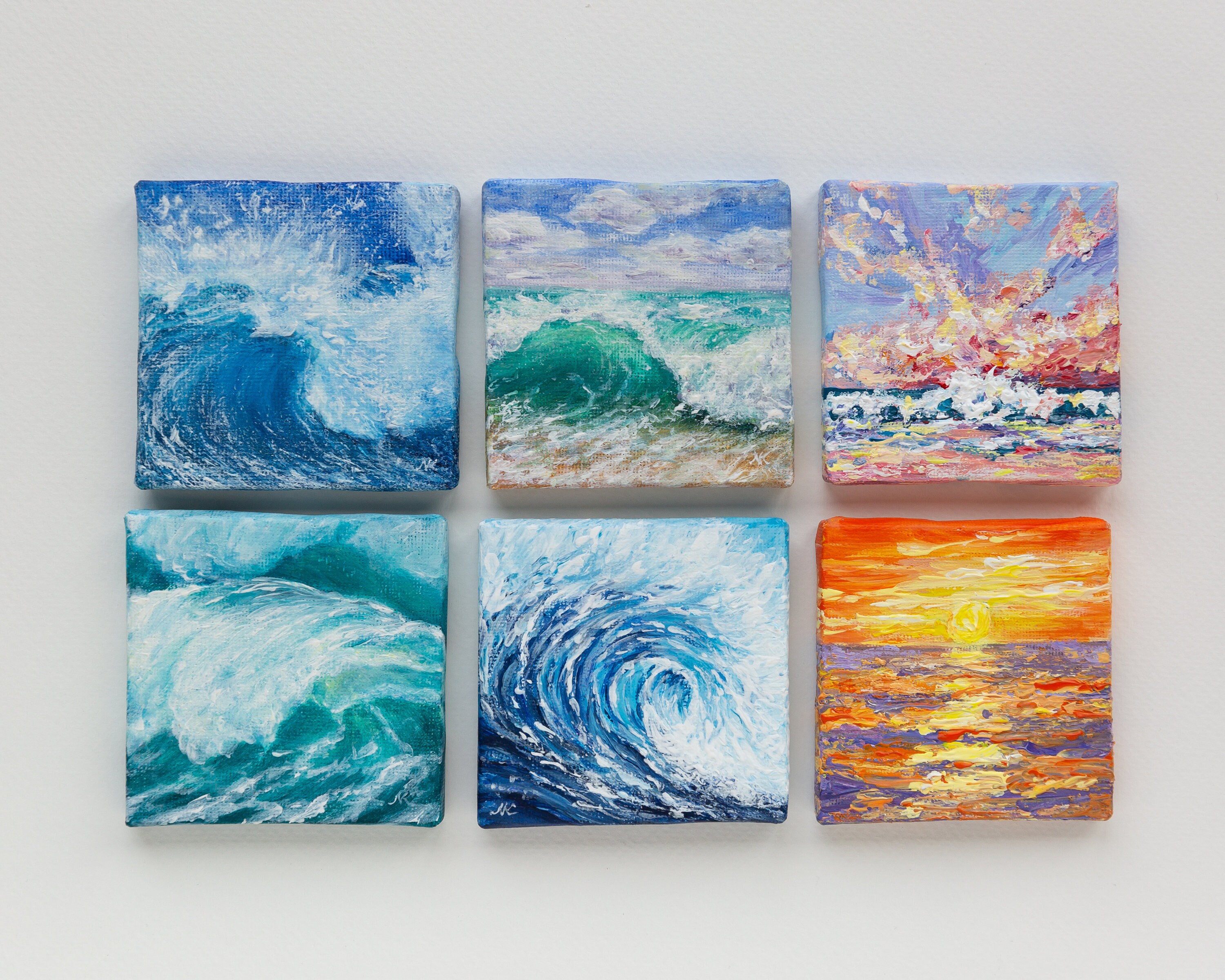 Ocean Mini Painting Original Acrylic Beach Wave Small Art With Easel ...