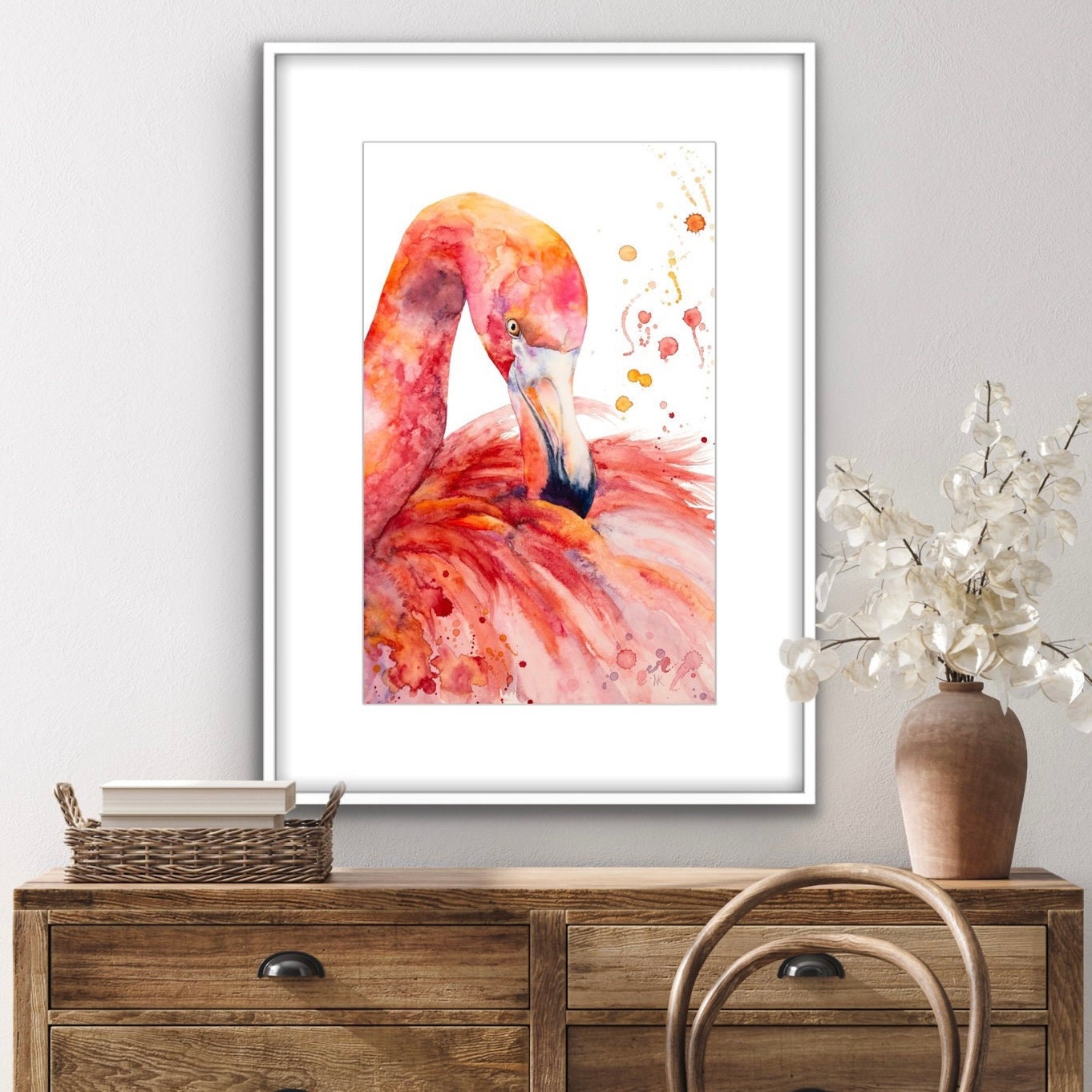 Pink Flamingo Watercolor Painting Art Print. Kids Room Decor. Jungle ...