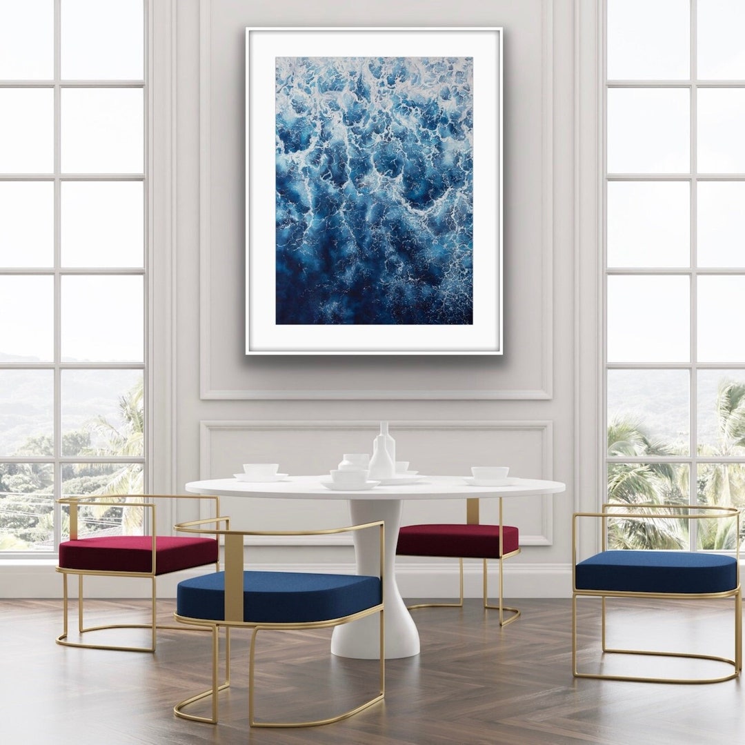 Abstract Ocean Art Print. Ocean Poster. Navy Blue Wall Art. Watercolor ...