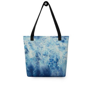 Abstract Blue Ocean Tote Bag. All-over Print Coastal Beach Bag. Art ...