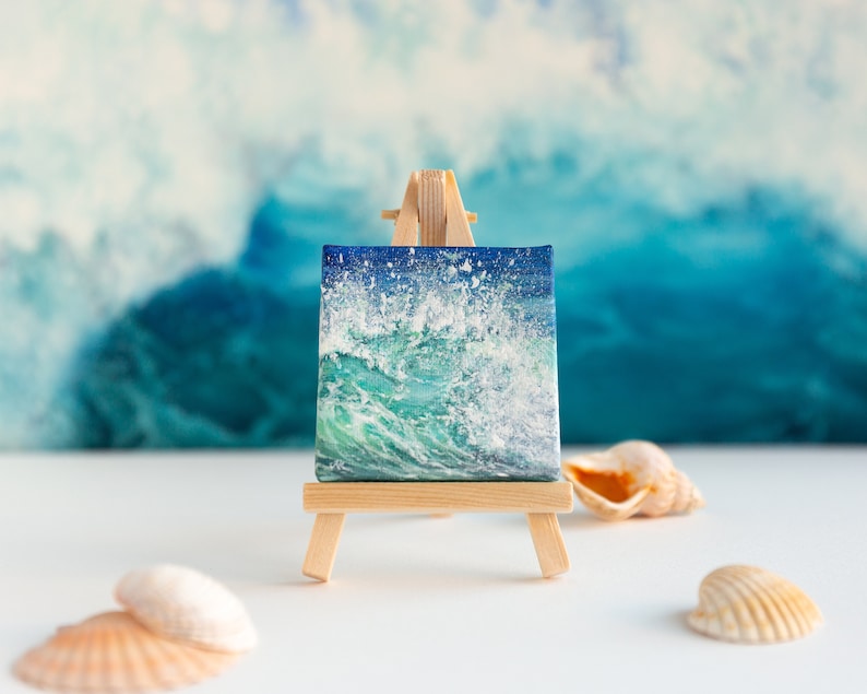 Ocean Mini Painting Tiny Original Art Acrylic Beach Sea Wave Small Art ...