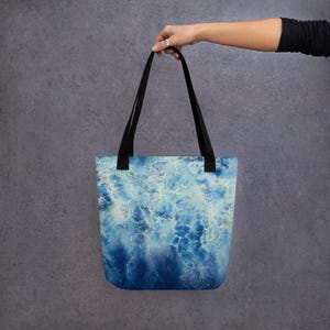 Abstract Blue Ocean Tote Bag. All-over Print Coastal Beach Bag. Art ...