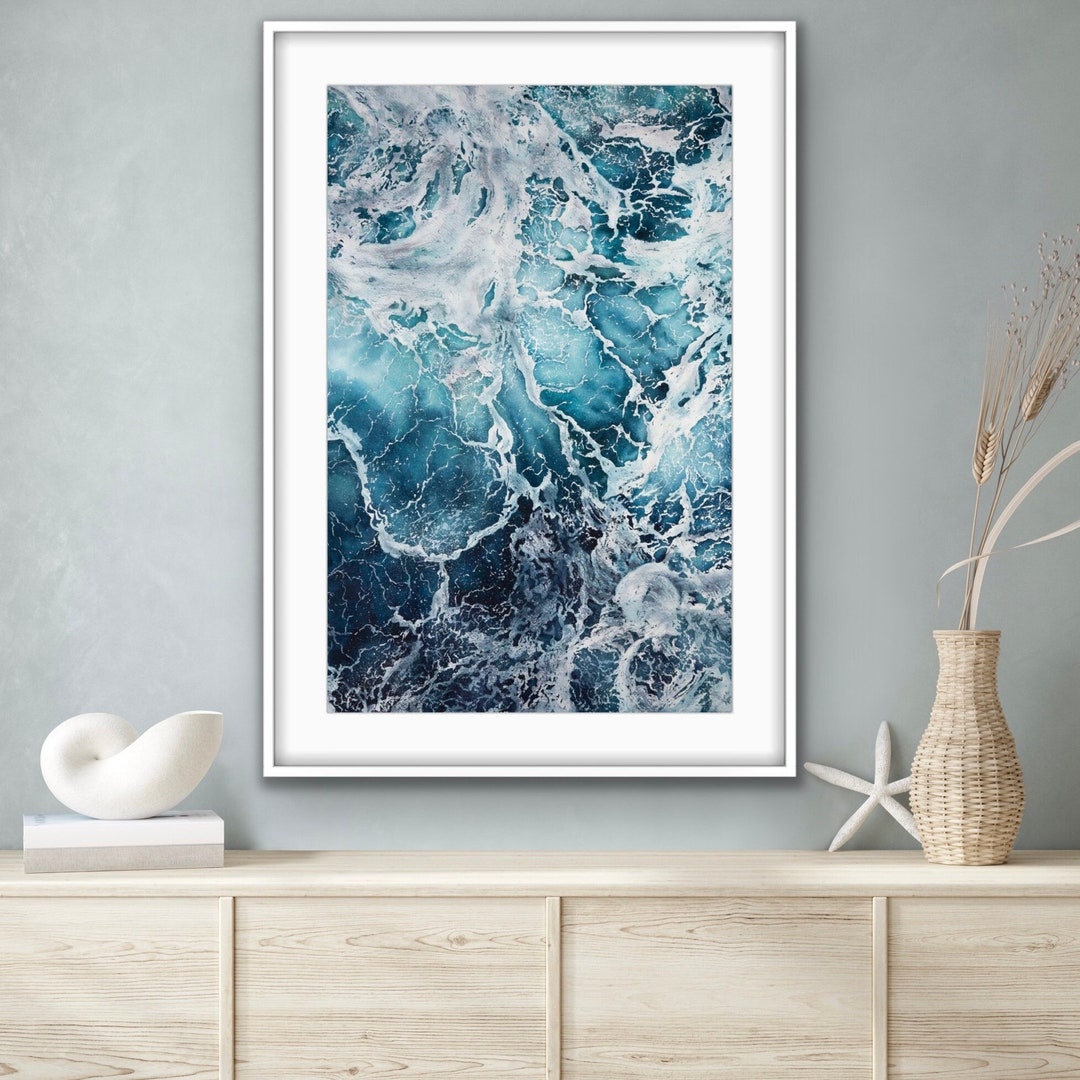 Navy Blue Watercolor Ocean Painting Art Print Abstract Ocean Art Print ...