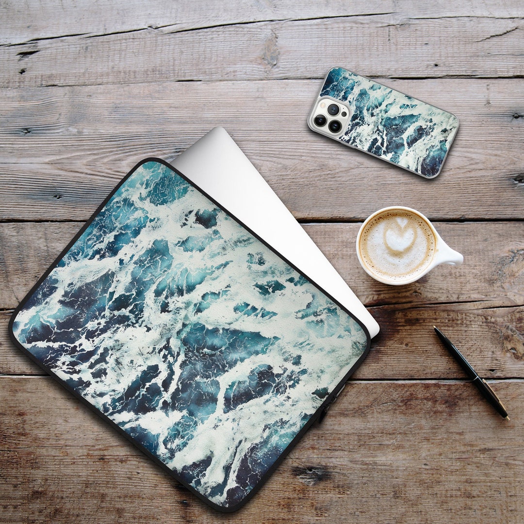 Aesthetic Laptop Case Original Painting Navy Blue Ocean Waves - Etsy
