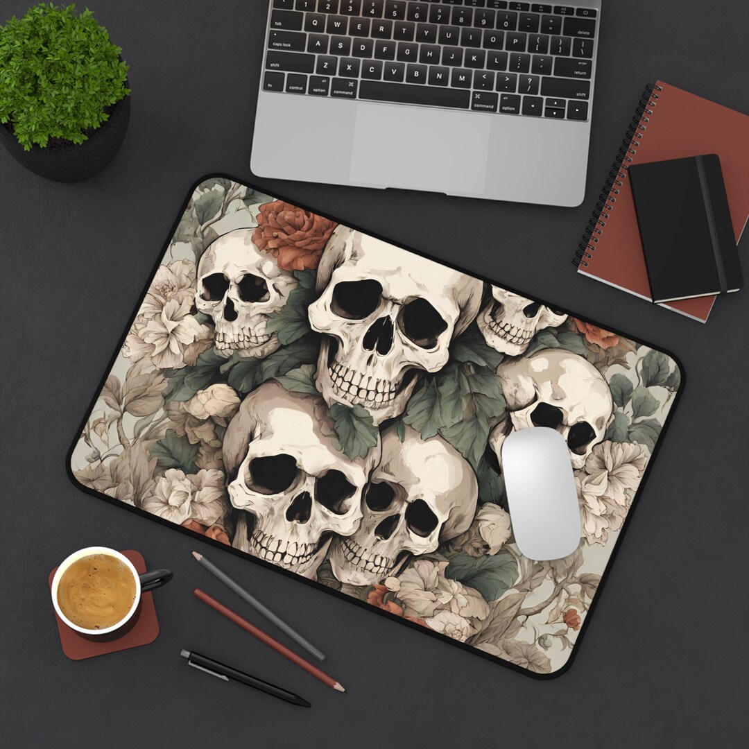 Cottagecore Skull Desk Mat, Neoprene Material, Anti-slip, Hemmed Edge ...