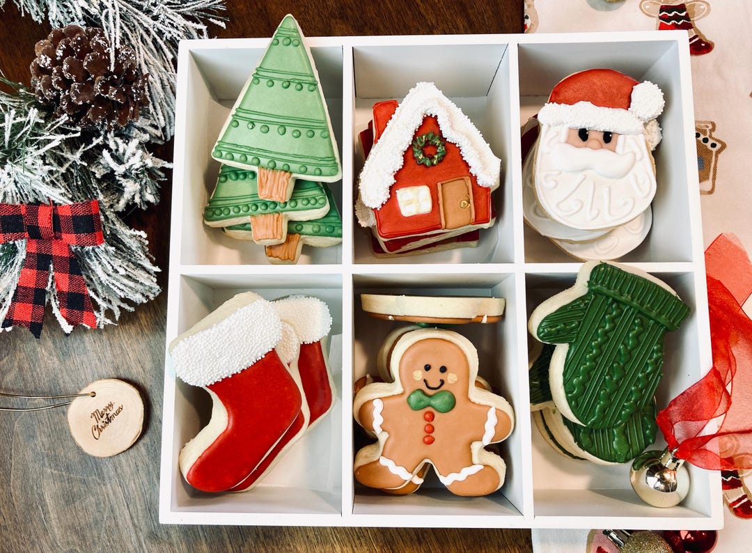 Christmas Decorated Sugar Cookie Box With Wooden Keepsake Bakery Box - Etsy
