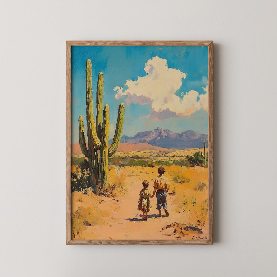 Striking Saguaro Cactus Oil Painting Printable Art - Vintage Desert ...