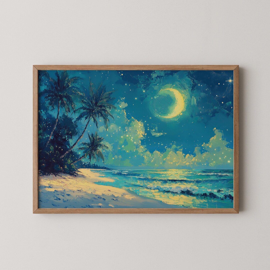 Magical Moonlit Ocean Scene Printable Art - Tranquil Beach Night ...