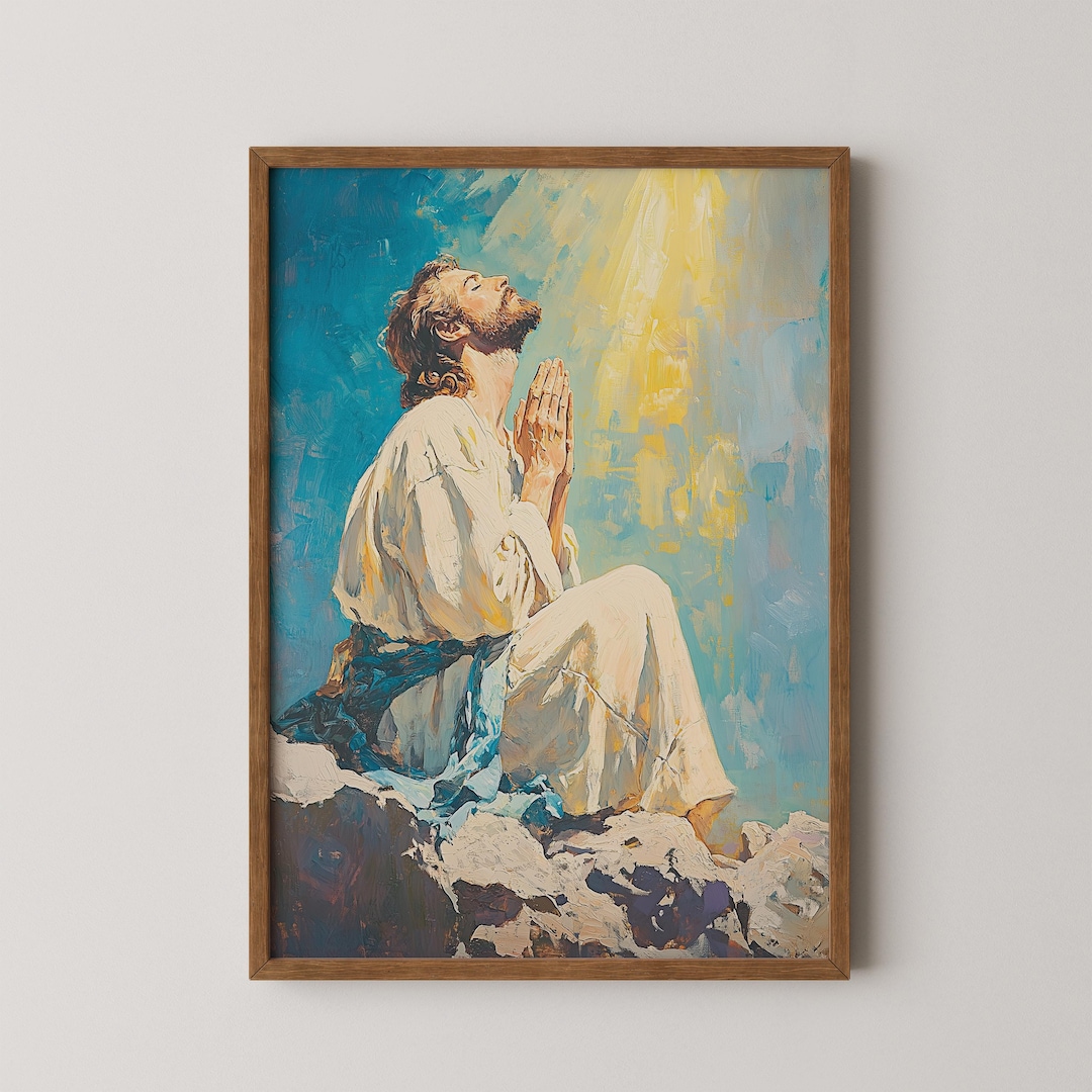 Jesus Praying in a Golden Light Printable Art - Vintage Oil Painting ...