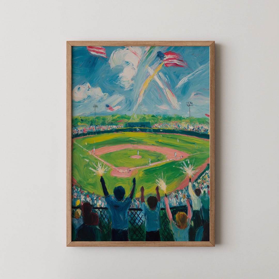 Vintage Baseball Game Art Print: Patriotic Americana Ballpark (digital ...