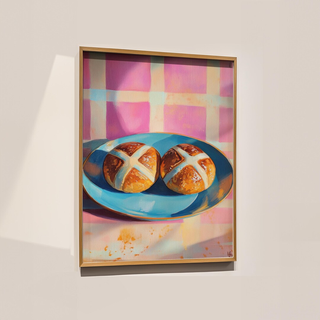 Easter Hot Cross Buns Printable Wall Art - Vintage Bakery Painting ...