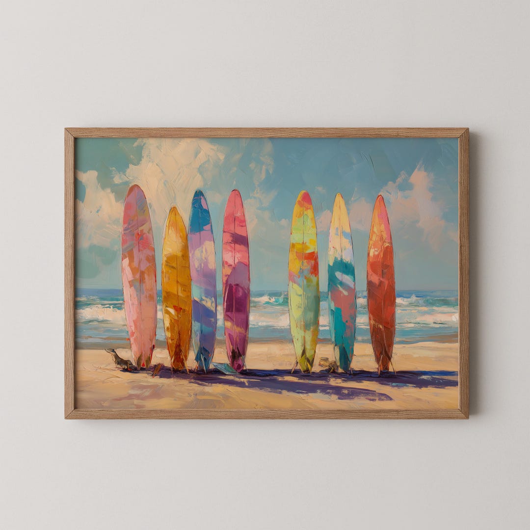 Surfboards Wall Art Colorful Summer Beach Scene Coastal Decor Vintage ...