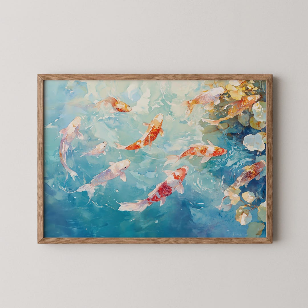 Graceful Koi Fish Swimming in Rippling Water - Ethereal Watercolor ...